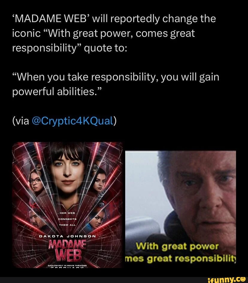 'MADAME WEB' will reportedly change the iconic "With great power, comes ...