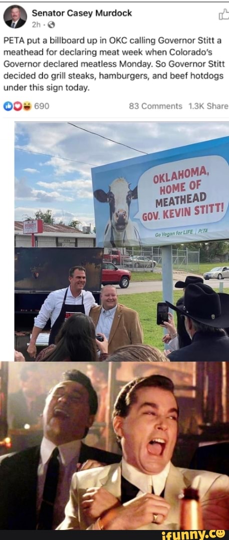 Senator Casey Murdock PETA put a billboard up in OKC calling Governor ...