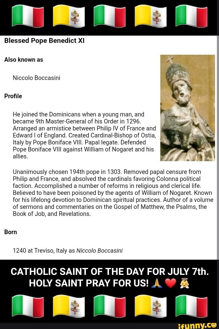 Blessed Pope Benedict XI Also known as Profile Niccolo Boccasini He ...