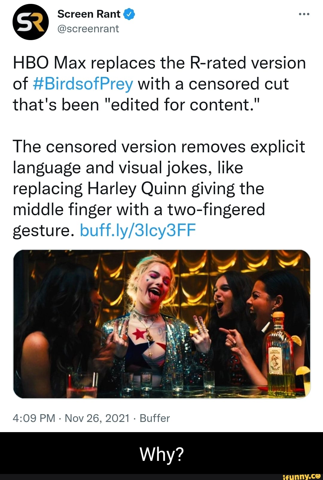 Rant @screenrant HBO Max replaces the R-rated version of #BirdsofPrey ...