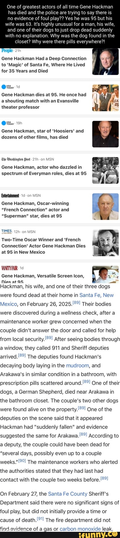 One of greatest actors of all time Gene Hackman has died and the police ...