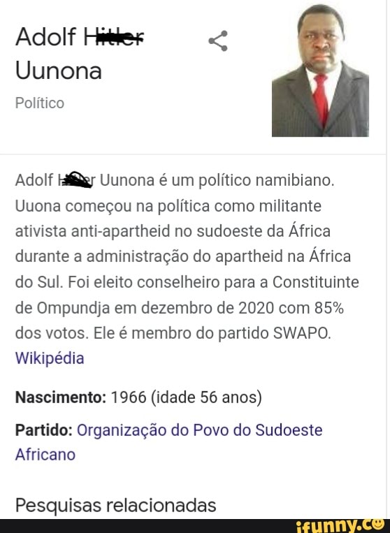 Adolf Uunona Político Adolf Uunona é um político namibiano. Uuona ...