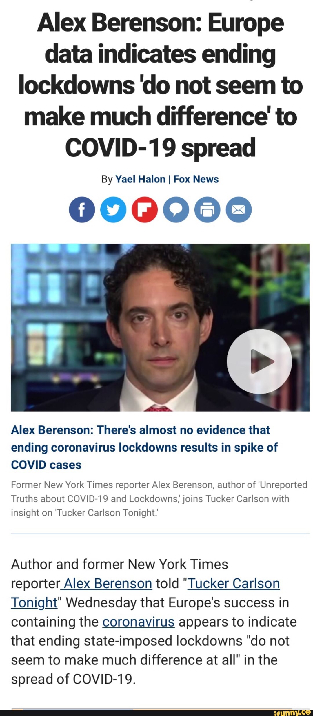 Alex Berenson: Europe data indicates ending lockdowns 'do not seem to ...