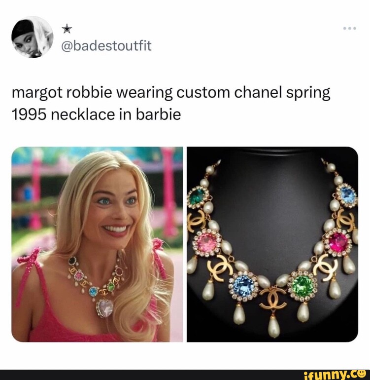 @badestoutfit margot robbie wearing custom chanel spring 1995 necklace ...