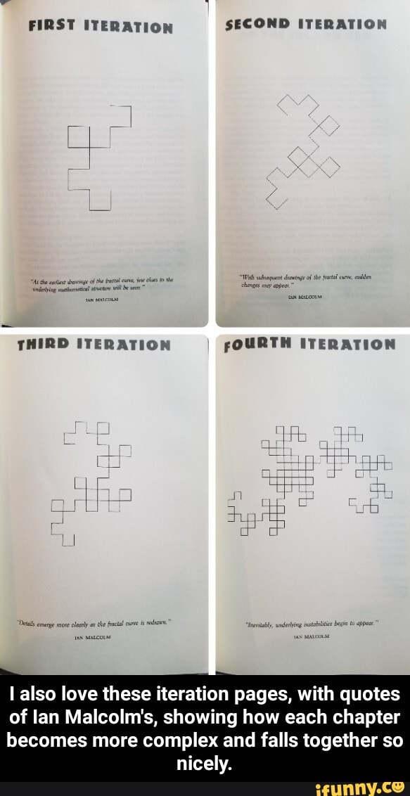 I also love these iteration pages, with quotes of lan Malcolm's ...