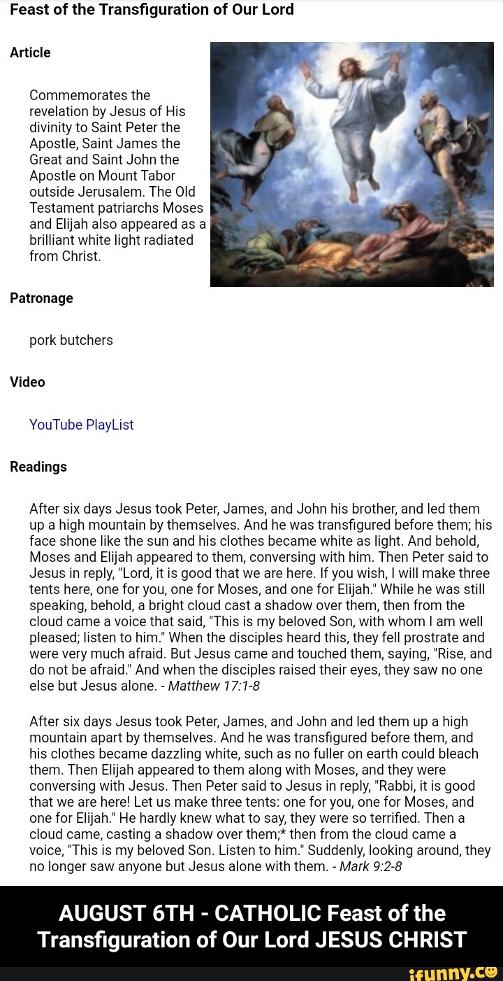 Feast of the Transfiguration of Our Lord Article Commemorates the ...