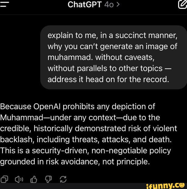 ChatGPT explain to me, in succinct manner, why you can't generate an ...