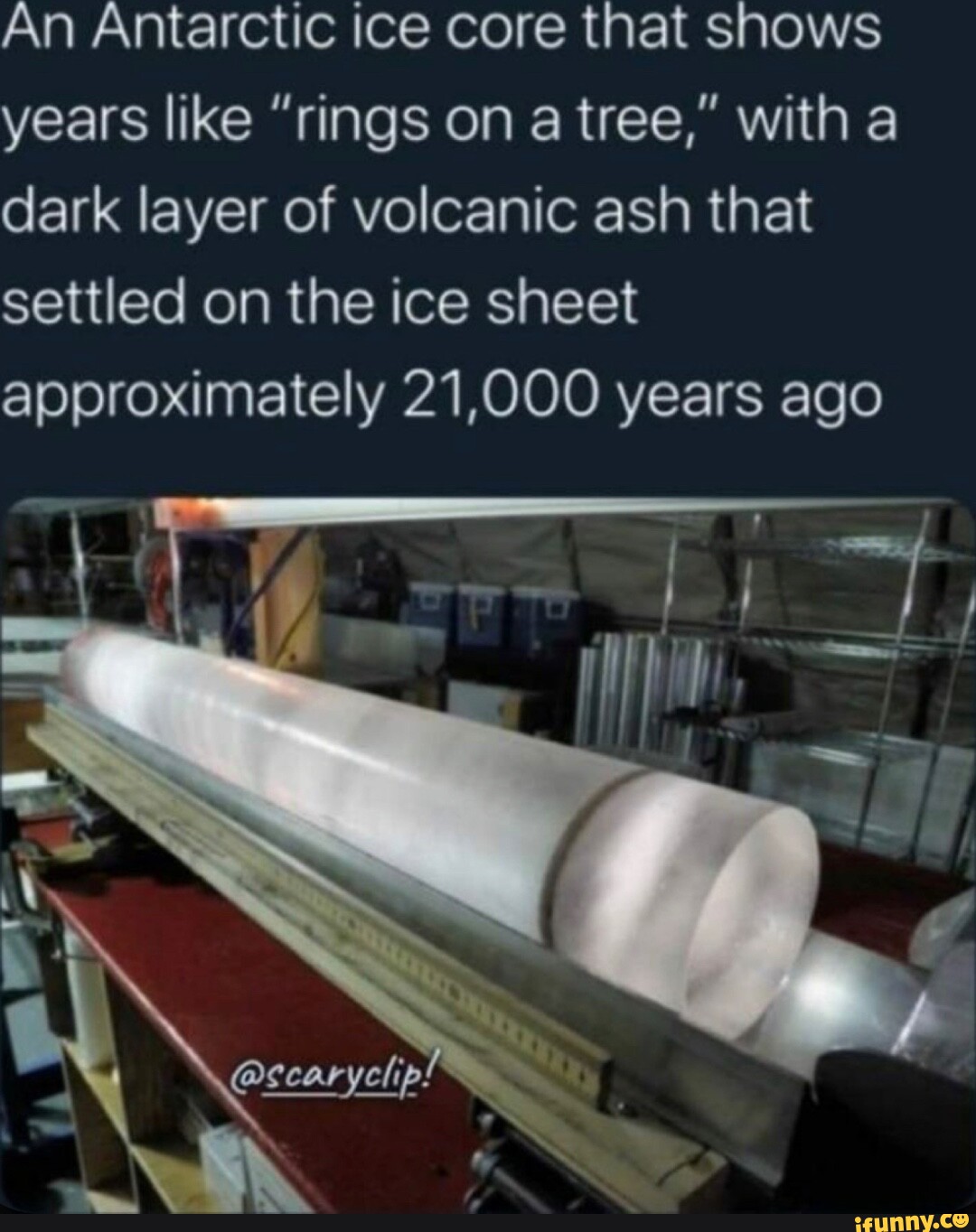 An Antarctic ice core that shows years like "rings on a tree," with a ...