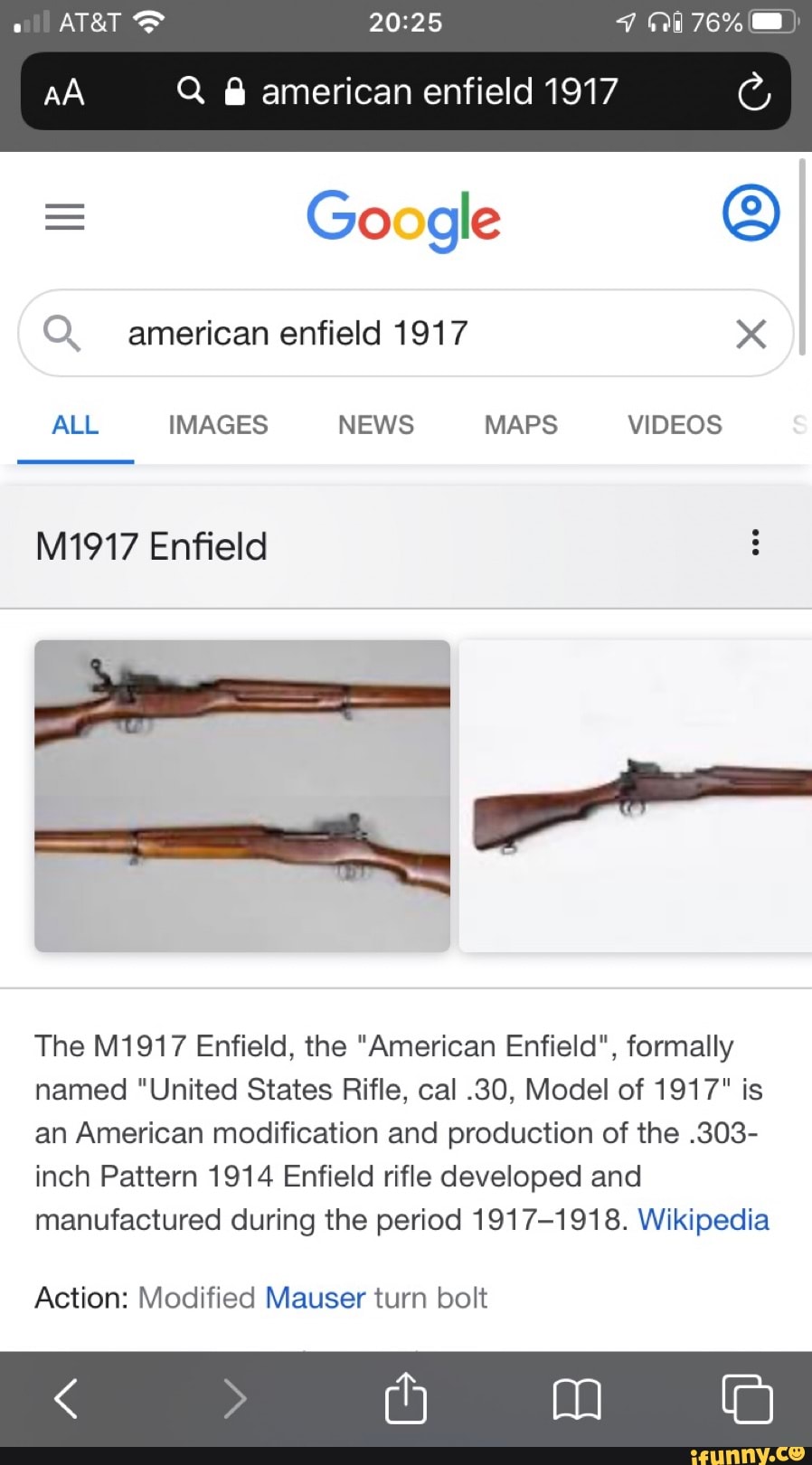 76% aA Q @ american enfield 1917 = Google Q american enfield 1917 4 ALL ...