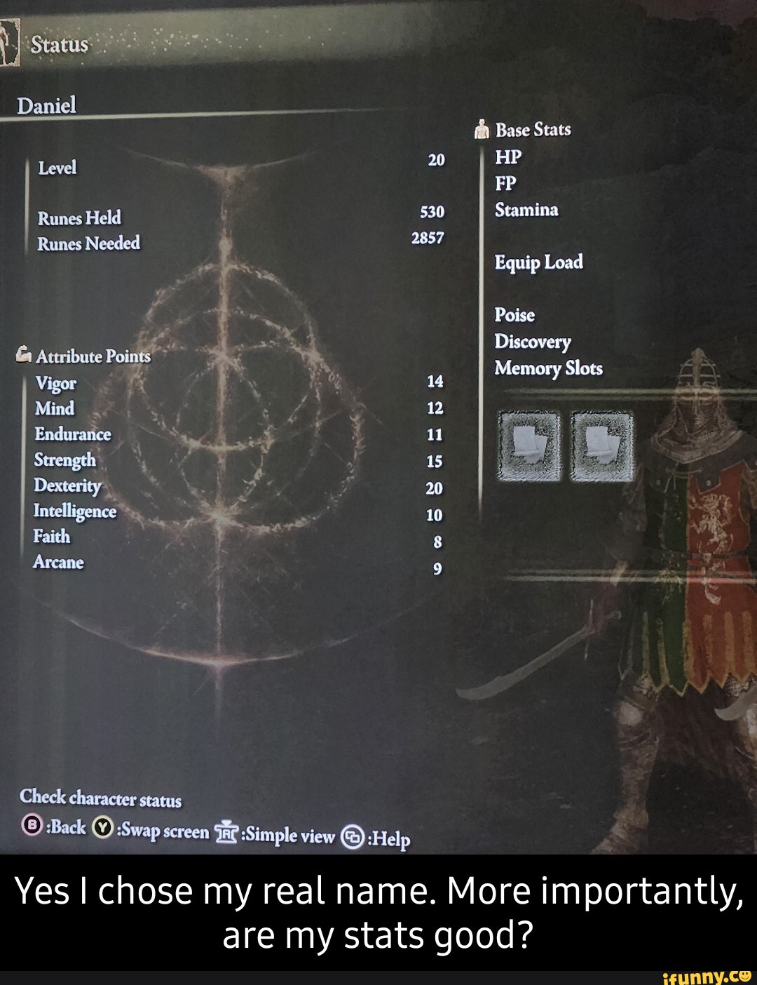 Daniel th Base Stats Level 20 HP Runes Held 530 Stamina Runes Needed ...