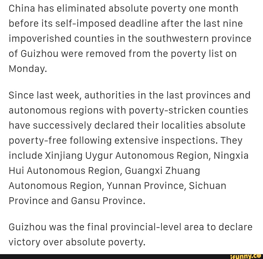 China has eliminated absolute poverty one month before its self-imposed ...