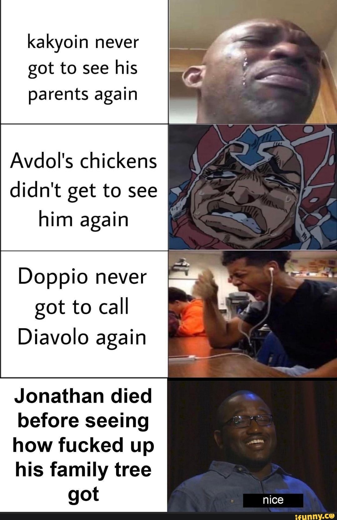 Kakyoin never got to see his parents again Avdol's chickens didn't get ...