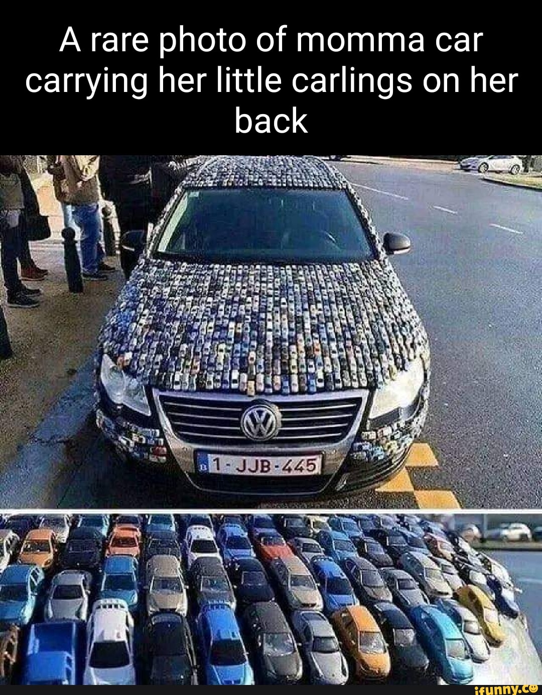 A rare photo of momma car carrying her little carlings on her back - iFunny