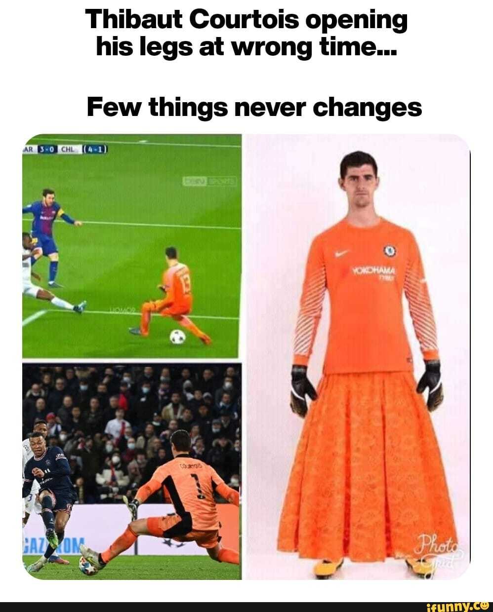 Thibaut Courtois opening his legs at wrong time... Few things never ...