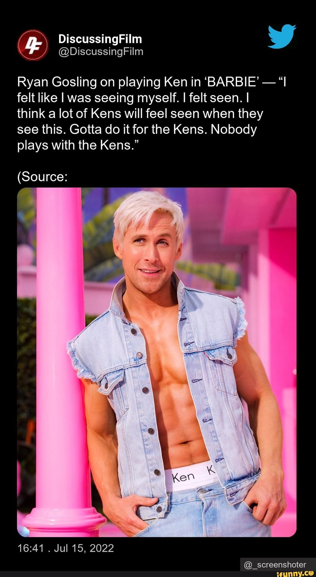 DiscussingFilm wW Ryan Gosling on playing Ken in 'BARBIE' - "I felt ...