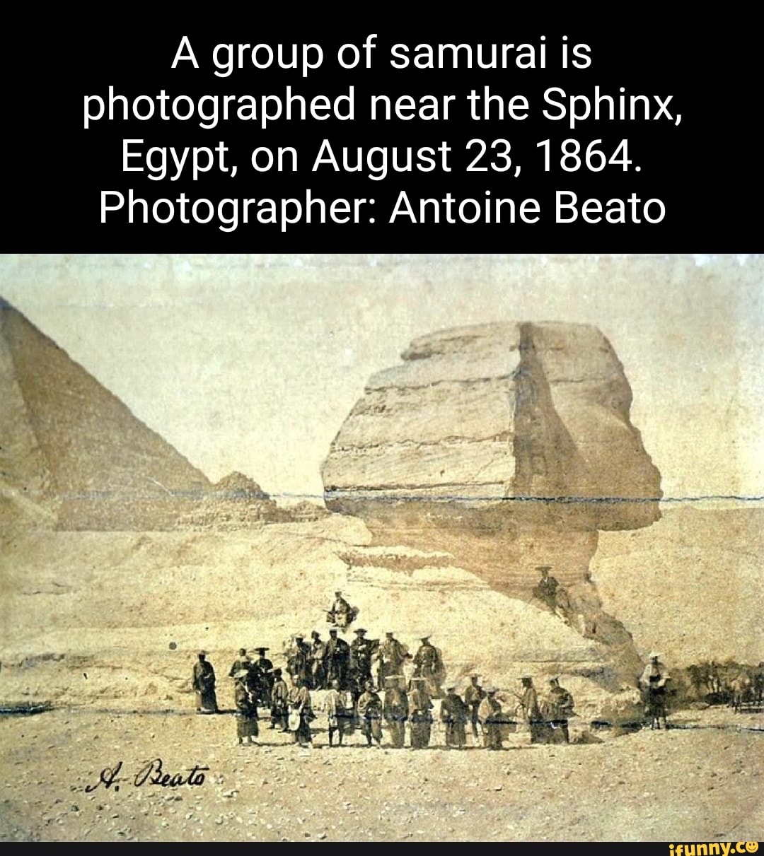 A group of samurai is photographed near the Sphinx, Egypt, on August 23 ...