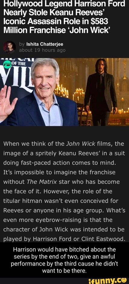 Hollywood Legend Harrison Ford Nearly Stole Keanu Reeves' Iconic ...