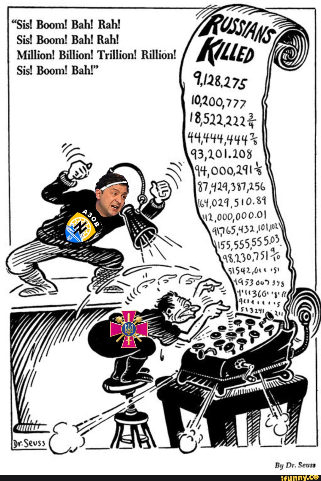 "Sis! Boom! Bah! Rah! Sis! Boom! Bah! Rah! Million! Billion! Trillion ...