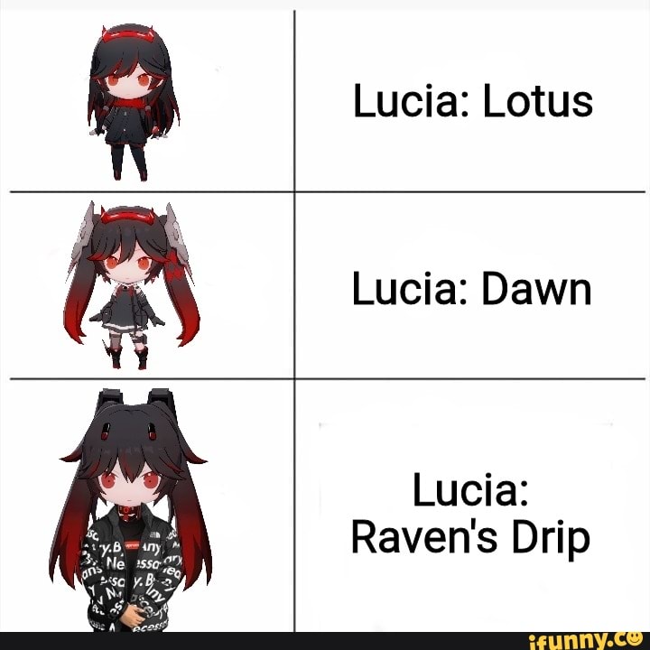 Lucia: Lotus Lucia: Dawn Lucia: Raven's Drip - iFunny