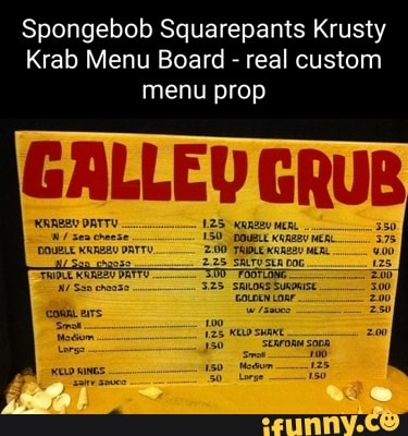 Spongebob Squarepants Krusty rab Menu Board - real custom menu prop ...