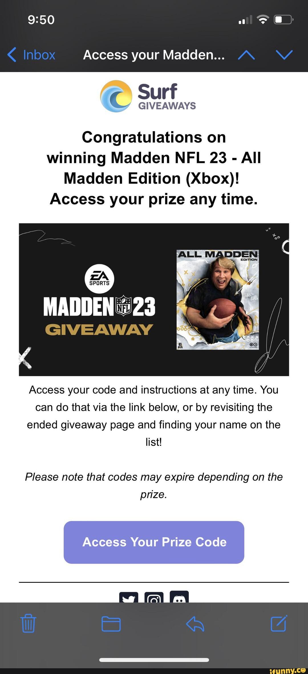 Inbox Access your Madden... Surf GIVEAWAYS Congratulations on winning ...