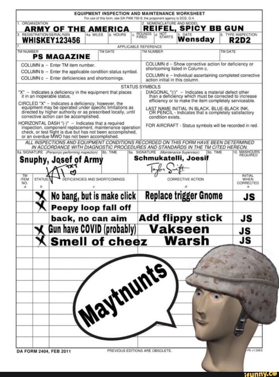 EQUIPMENT INSPECTION AND MAINTENANCE WORKSHEET For use of thes form ...