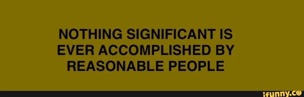 NOTHING SIGNIFICANT IS EVER ACCOMPLISHED BY REASONABLE PEOPLE - iFunny