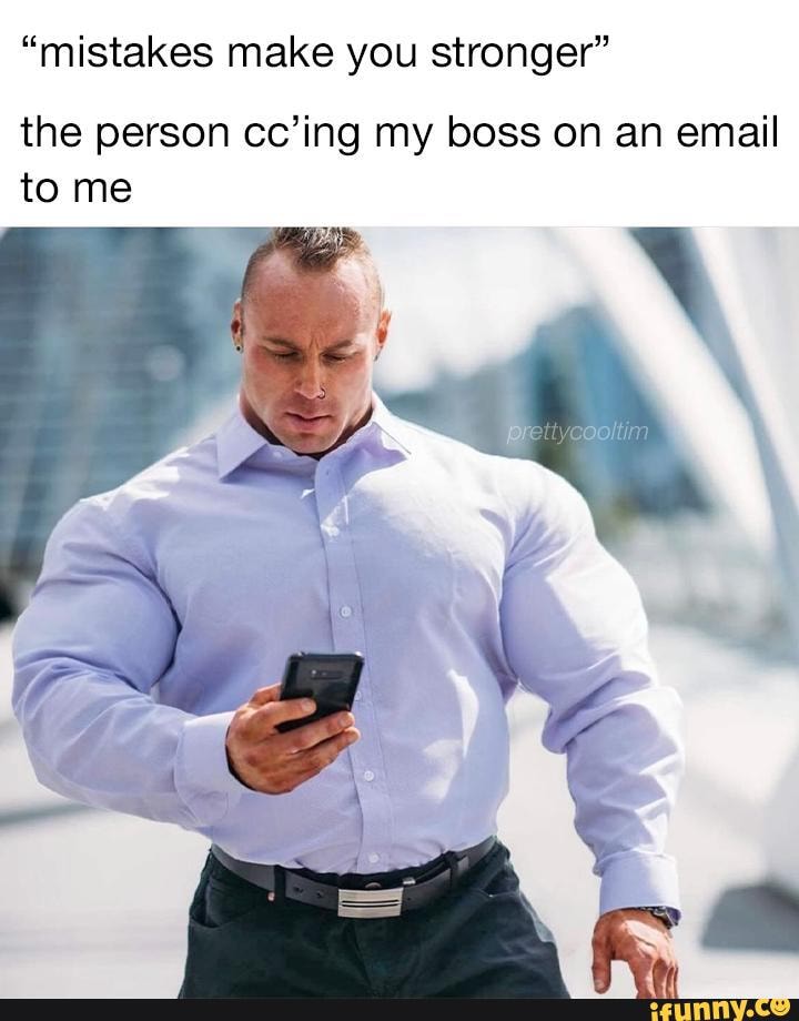 "mistakes make you stronger" the person cc'ing my boss on an email to ...