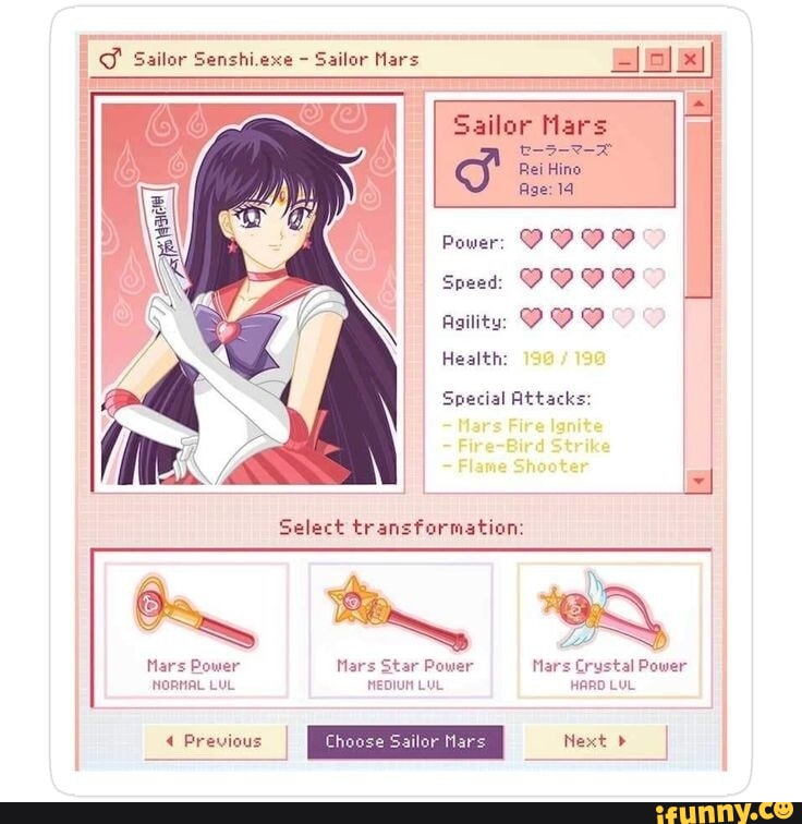 Sailor Senshi.exe Sailor Mars Sailor Mars Rei Hino Age: 14 Power: VUVUD ...