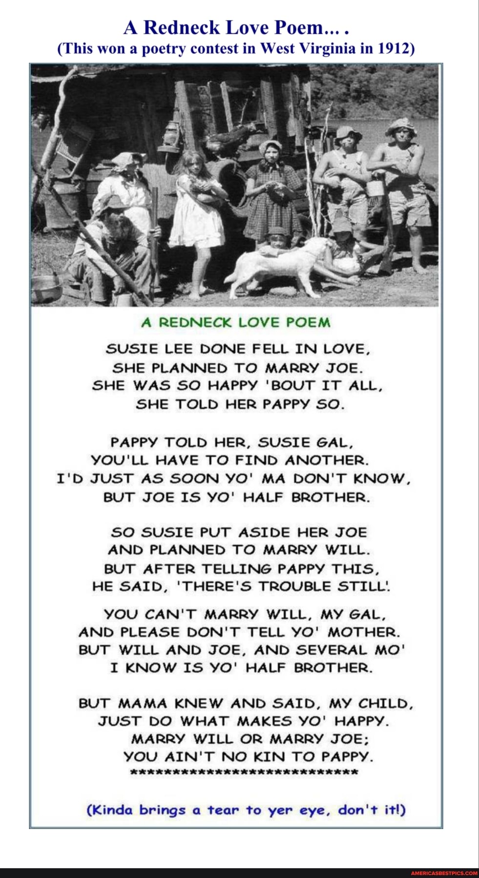 A Redneck Love Poem... . (This won a poetry contest in West Virginia in ...