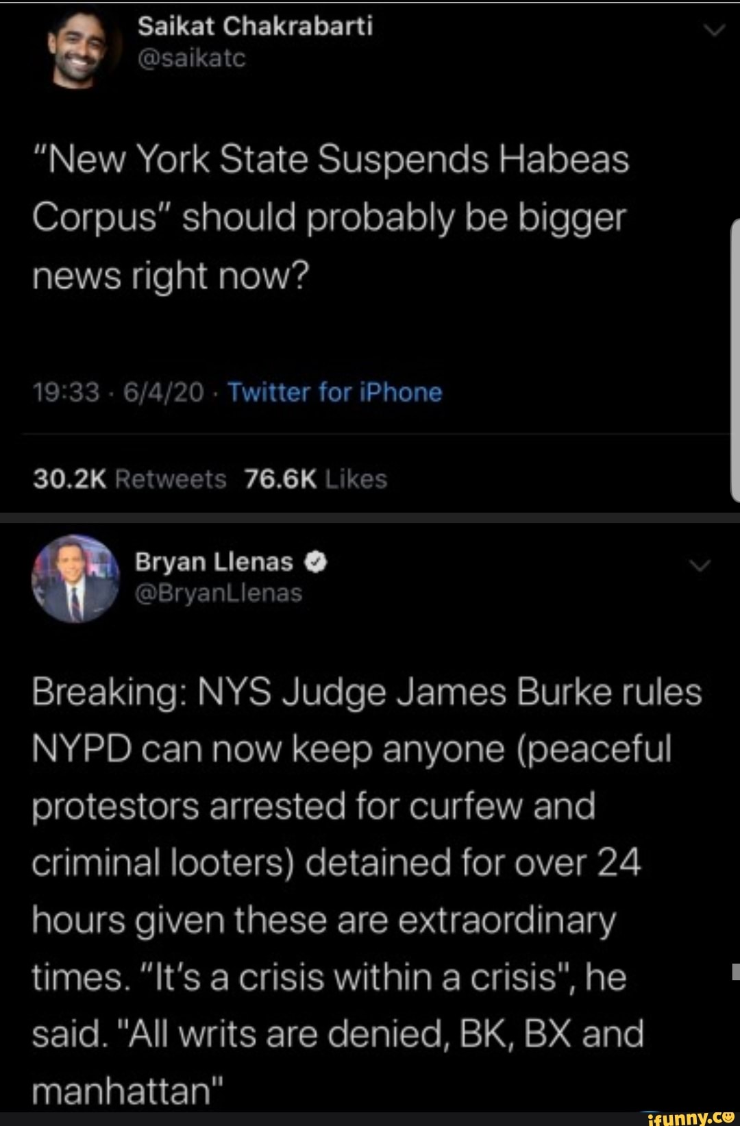 "New York State Suspends Habeas Corpus" should probably be bigger news ...