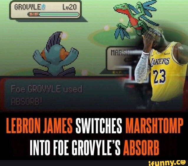 LEBRON JAMES SWITCHES MARSHTOMP INTO FOE GROVYLE'S ABSORB - iFunny