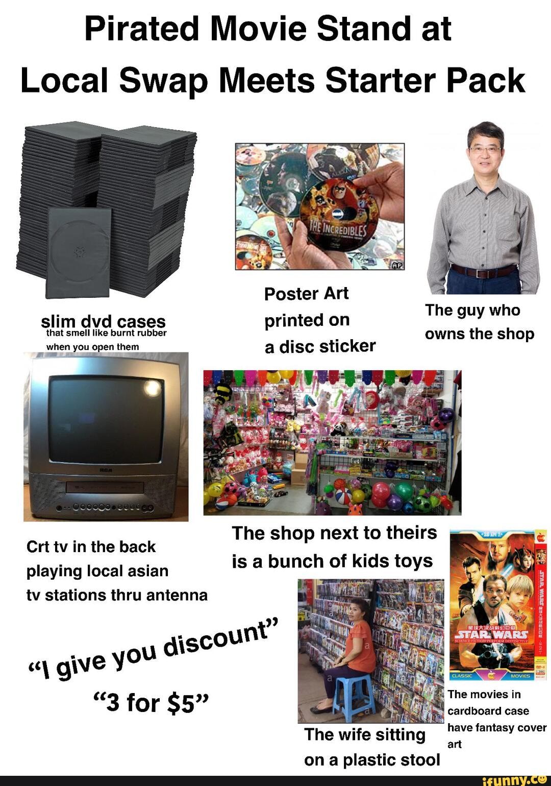 Pirated Movie Stand at Local Swap Meets Starter Pack Poster Art slim ...