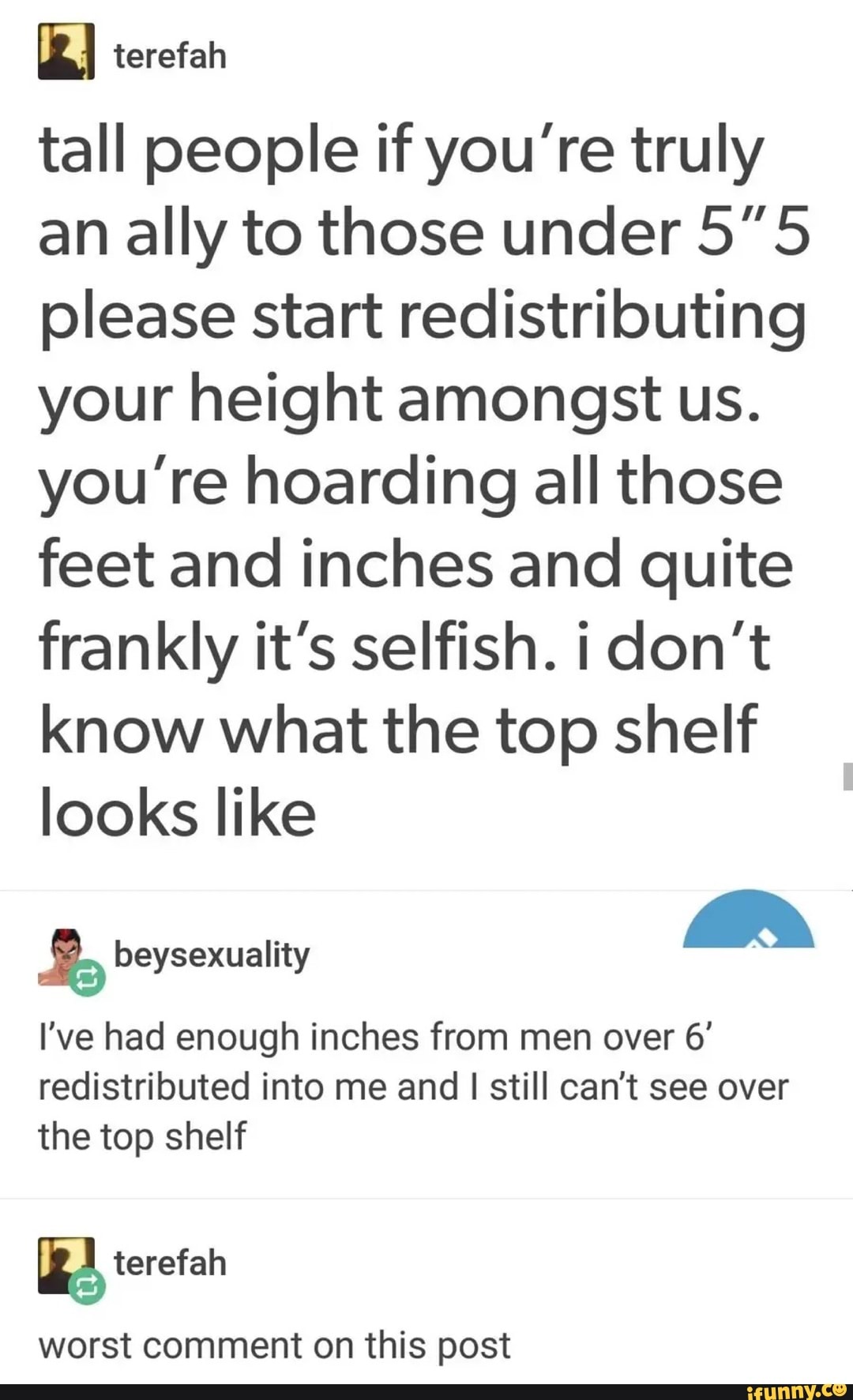 Tall people if you're truly an ally to those under please start ...