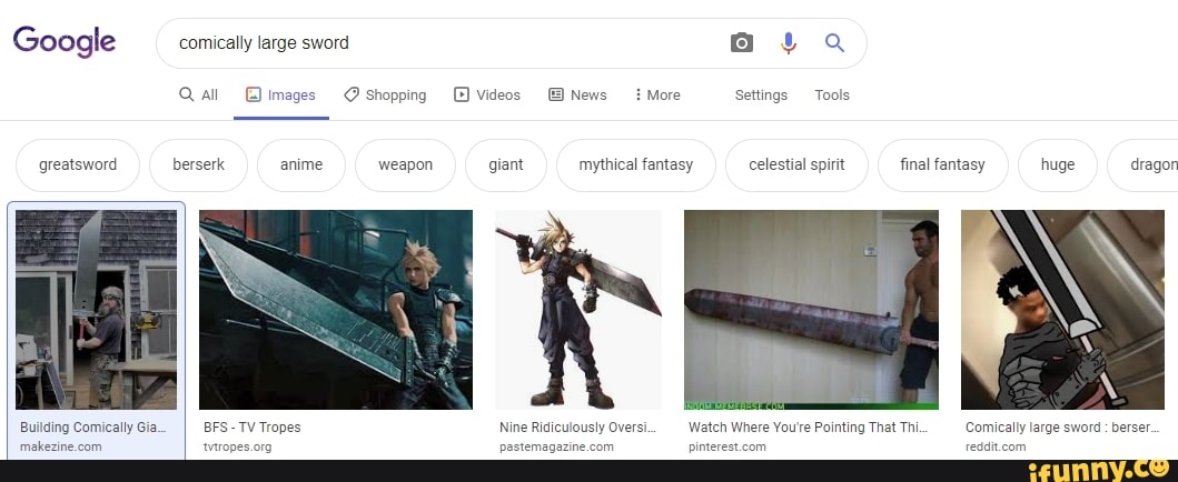 Google comically large sword asa Qall Elimages O shopping ©) Videos ...