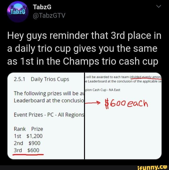 Hey guys reminder that place in a daily trio cup gives you the same as ...