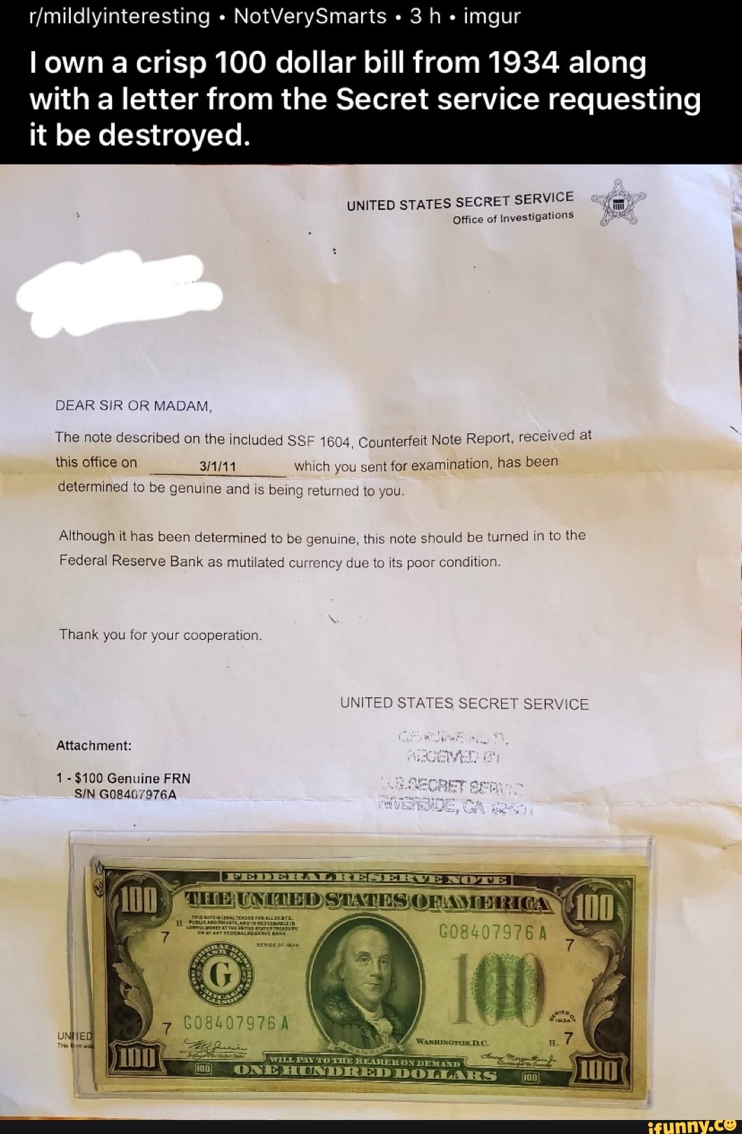 R/mildlyinteresting imgur I own a crisp 100 dollar bill from 1934 along ...