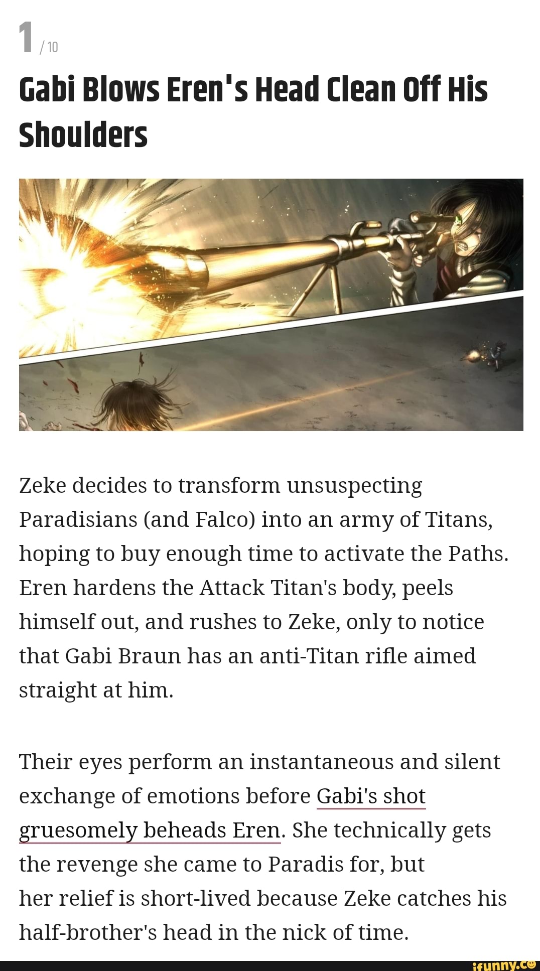/10 Gabi Blows Eren's Head Clean Off His Shoulders Zeke decides to ...