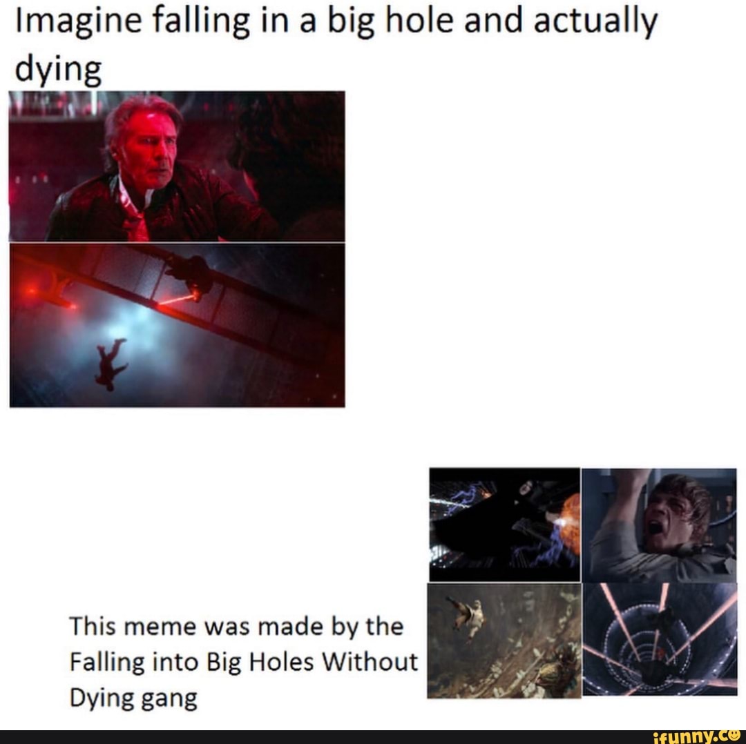 Imagine falling in a big hole and actually dying I This meme was made ...