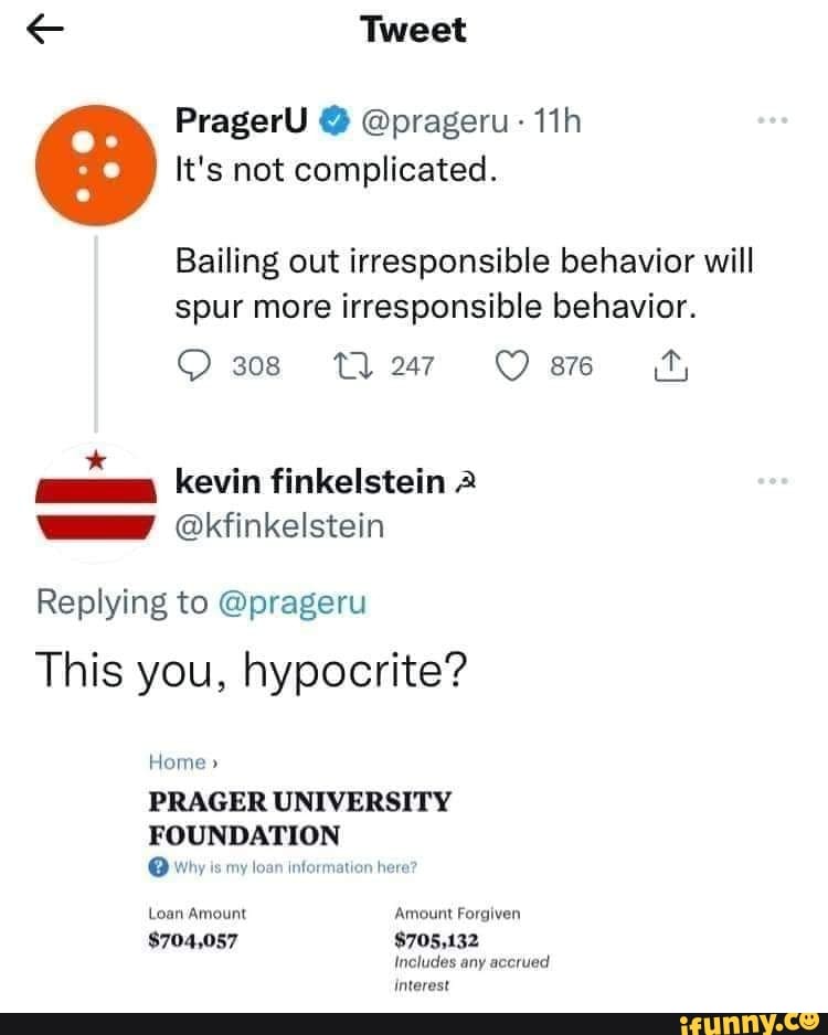 Tweet PragerU @ @prageru: It's not complicated. Bailing out ...