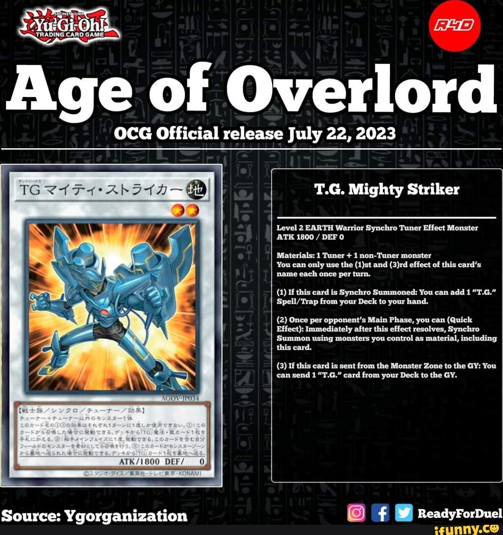 Age of Overlord OCG Official release July 22, 2023 T.G. Mighty Striker ...