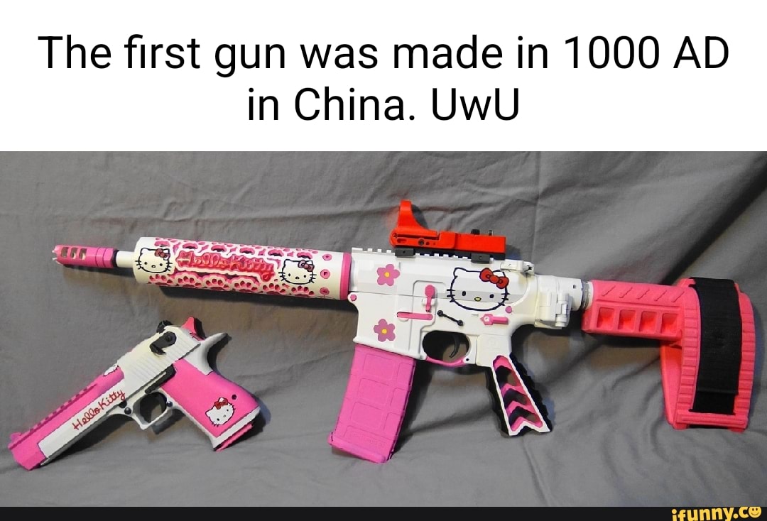The first gun was made in 1000 AD in China. UwU - iFunny