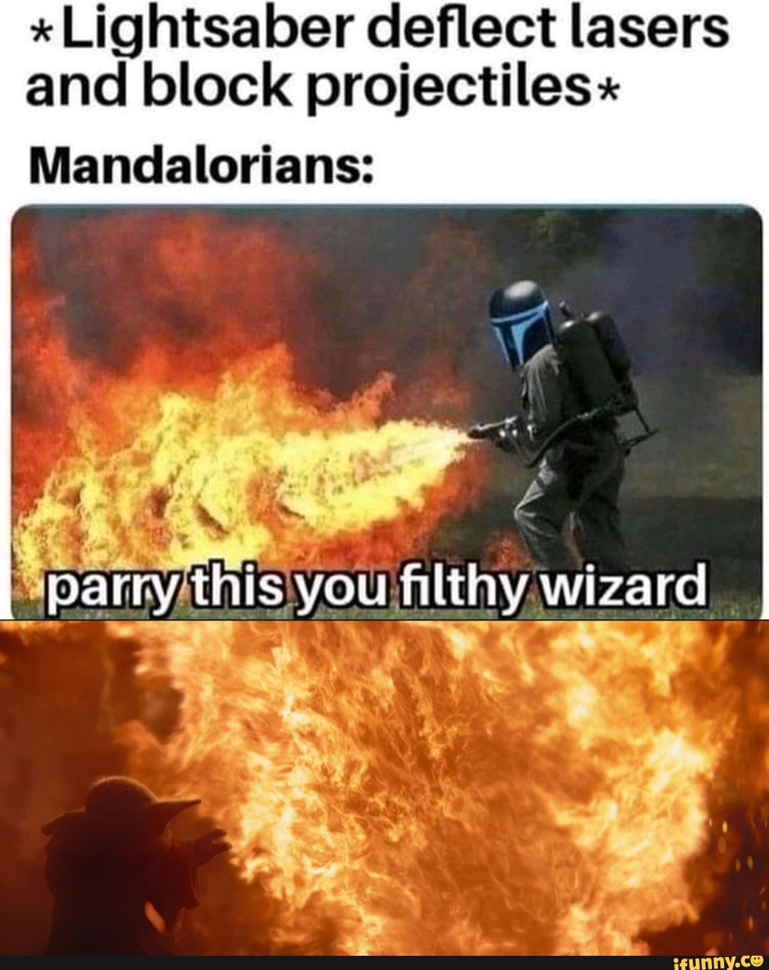 Lightsaber deflect lasers and block projectiles" Mandalorians: parry ...