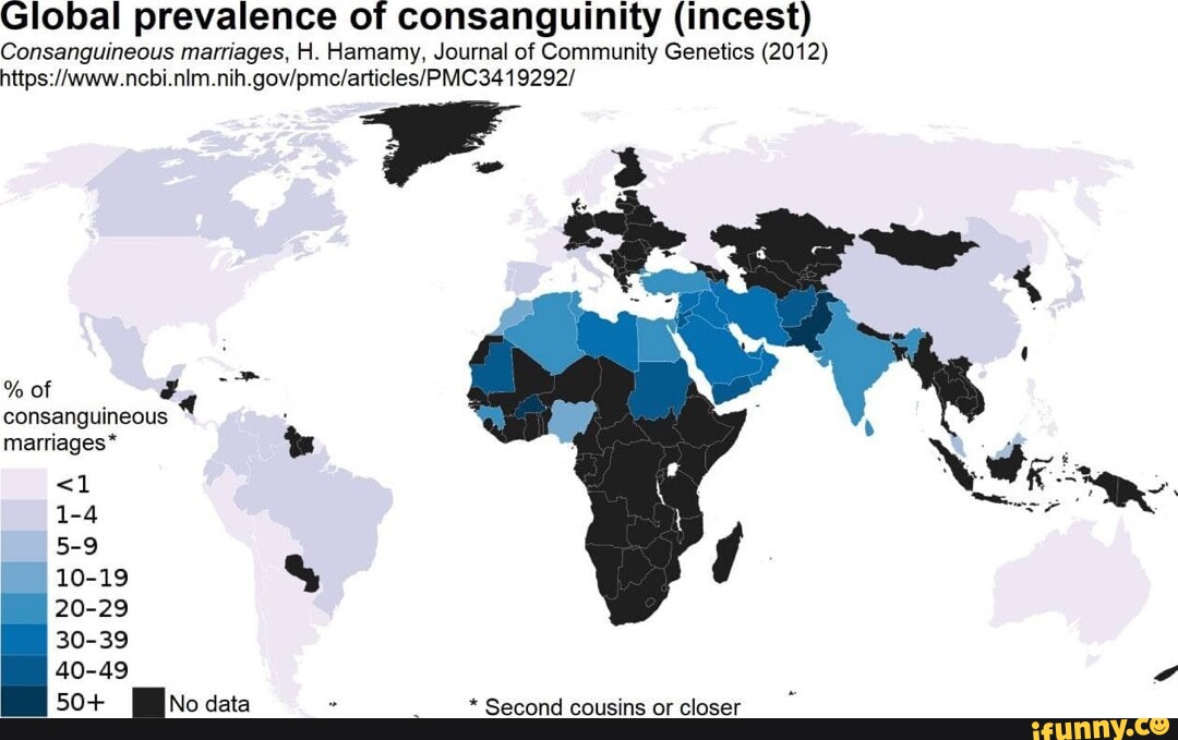 Global prevalence of consanguinity (incest) Consanguineous marriages, H ...