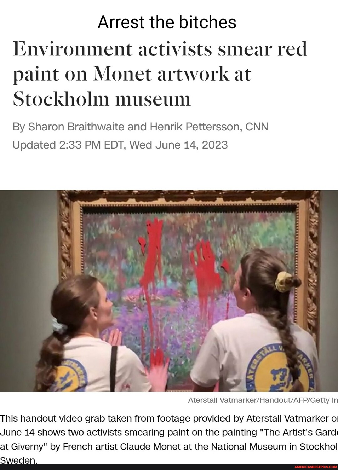 Arrest the bitches Environment activists smear red paint on Monet ...