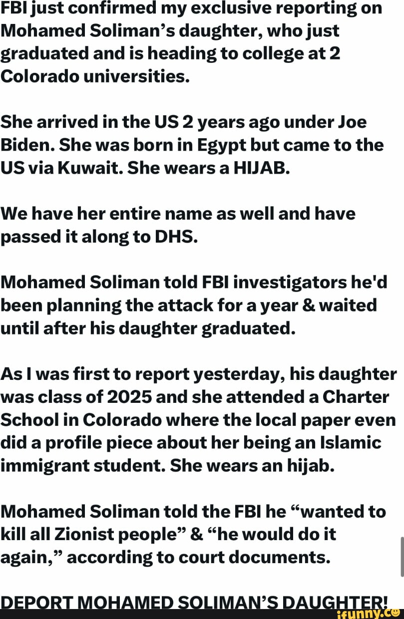 FBI just confirmed my exclusive reporting on Mohamed Soliman's daughter ...