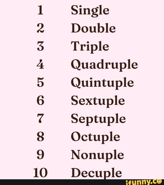 Single Double Triple Quadruple Quintuple Sextuple Septuple Octuple Nonuple Decuple - iFunny