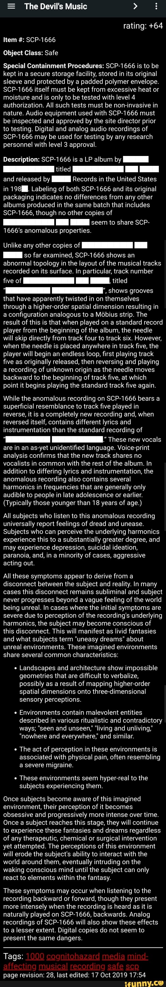 Object Class: Safe Special Containment Procedures: SCP-1666 is to be ...