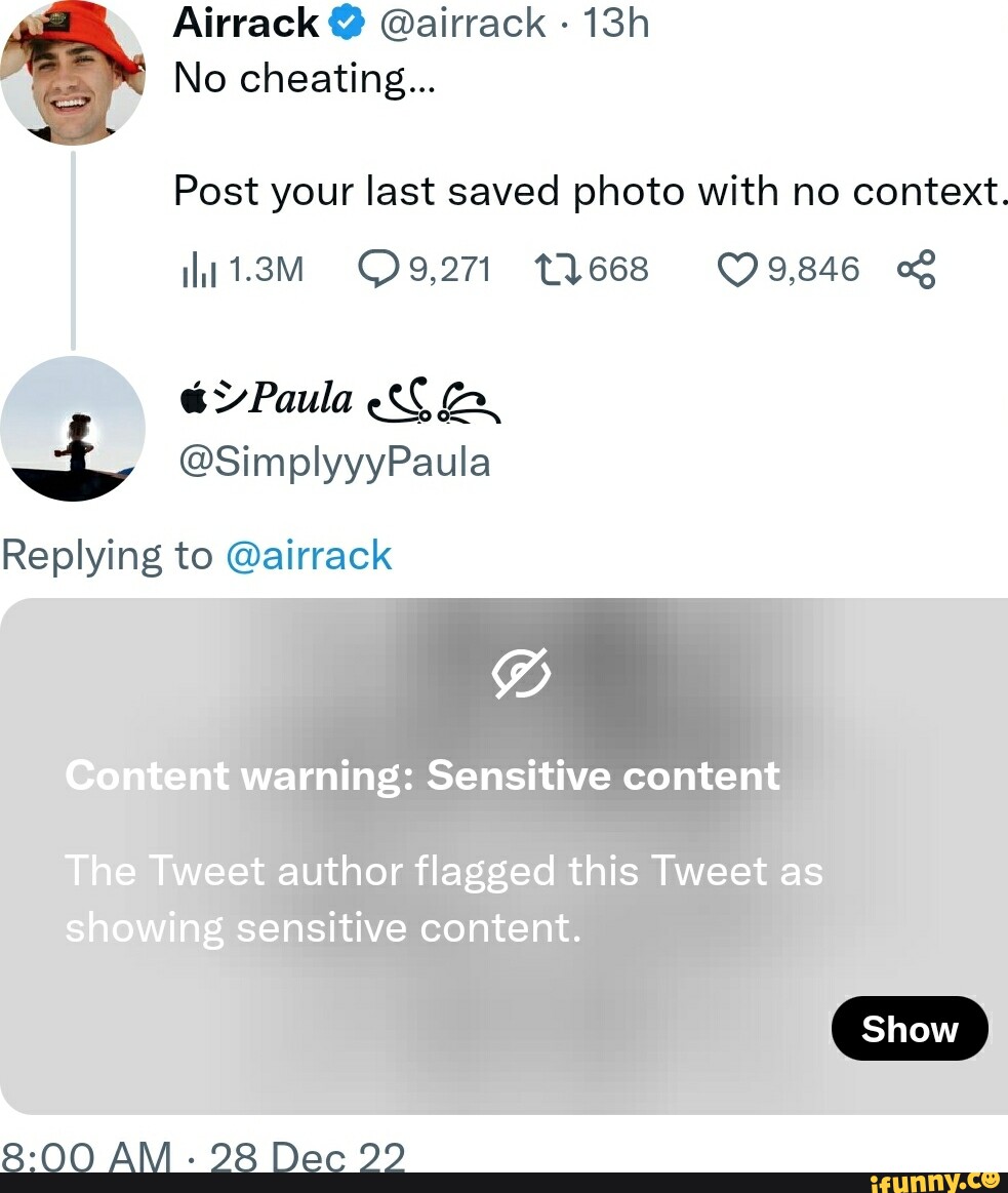 Airrack @ @airrack - No cheating... Post your last saved photo with no ...