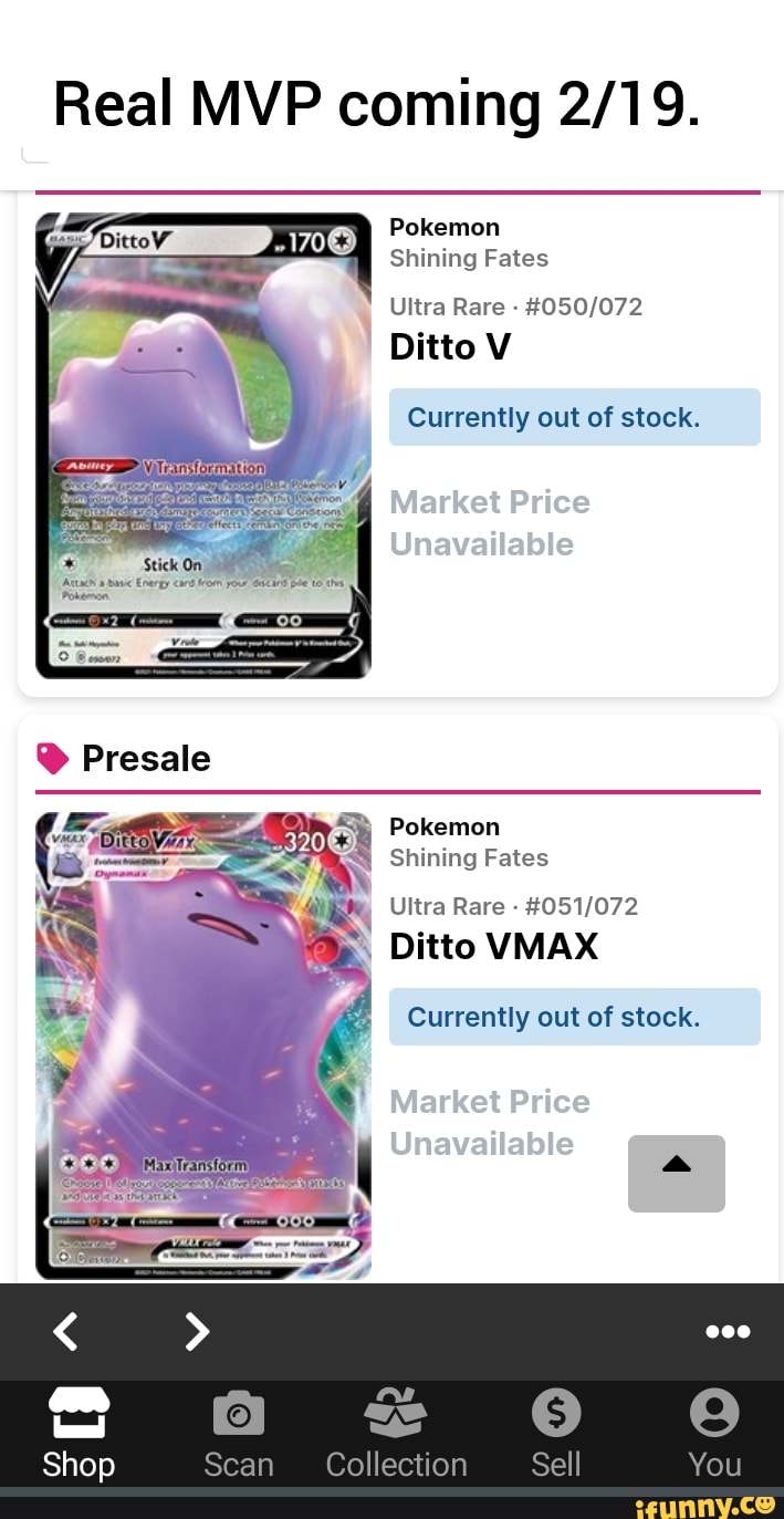 Real MVP coming Pokemon Shining Fates Ultra Rare Ditto Currently out of ...